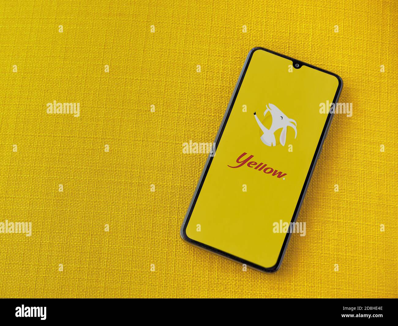 Lod, Israel - July 8, 2020: Yellow app launch screen with logo on the ...