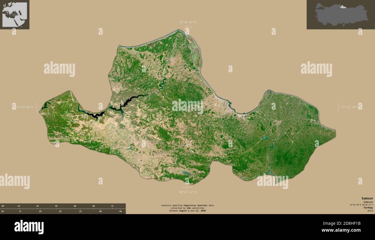Samsun, province of Turkey. Sentinel-2 satellite imagery. Shape ...
