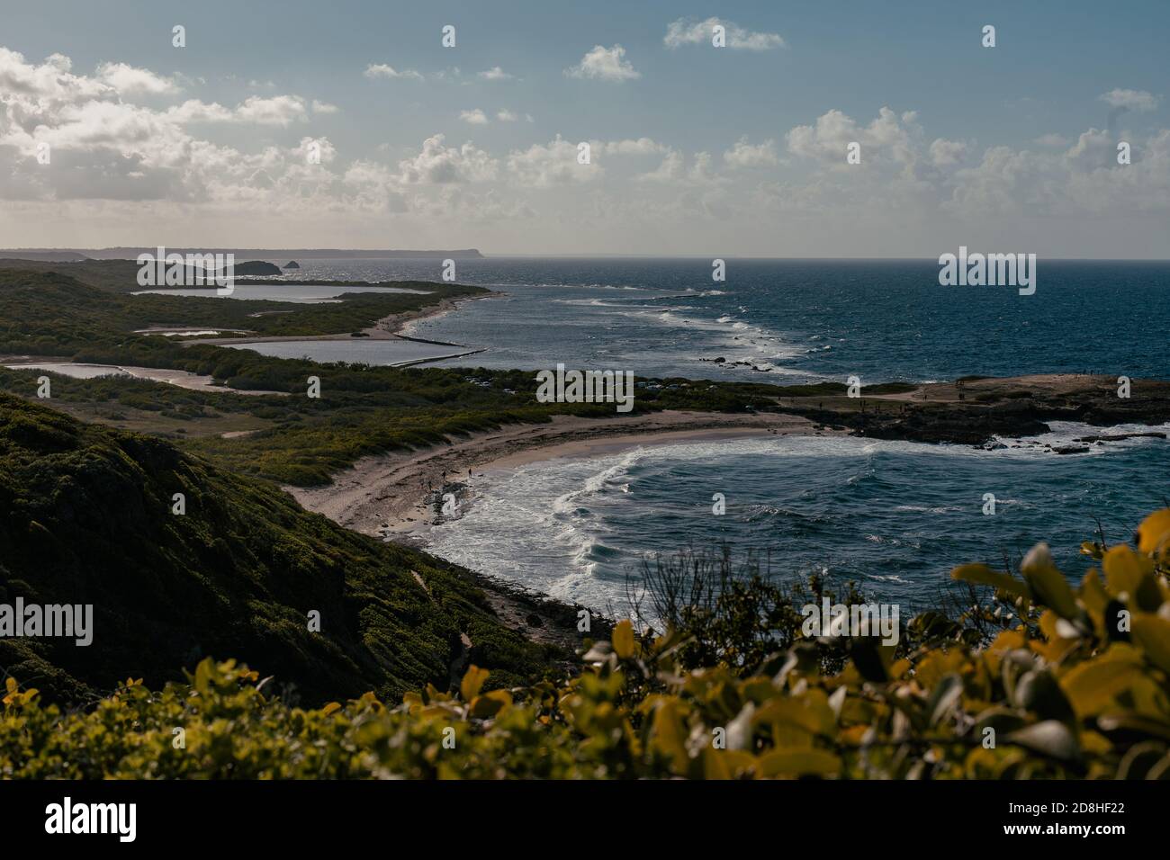 A beautiful landscape of beaches and small hills in Guadeloupe island ...