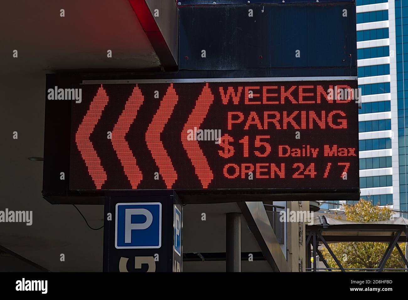 AUCKLAND, NEW ZEALAND - Jul 01, 2019: View of weekend parking sign with ...