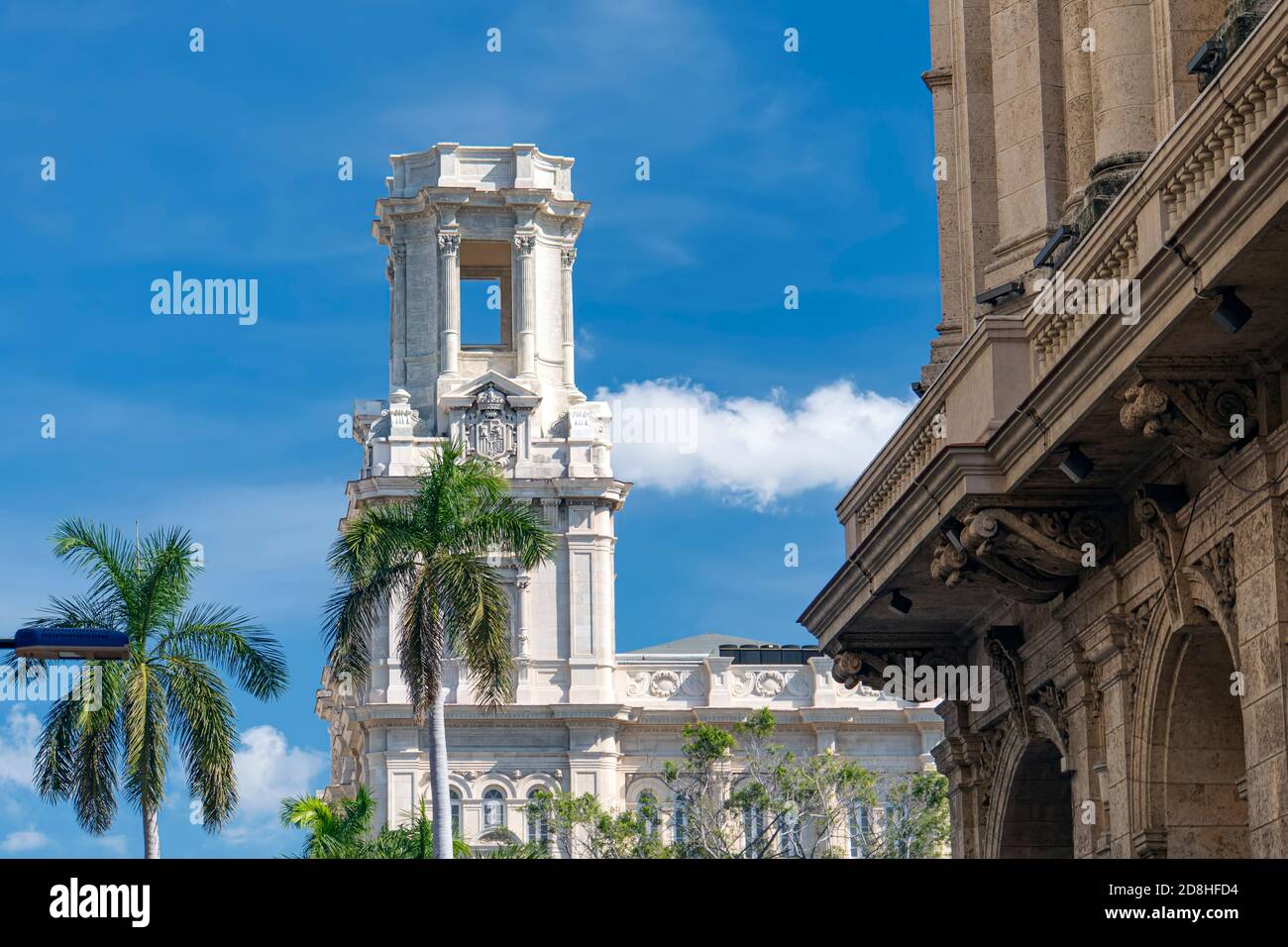 The tower is in classic colonial style. Historic building in Havana ...