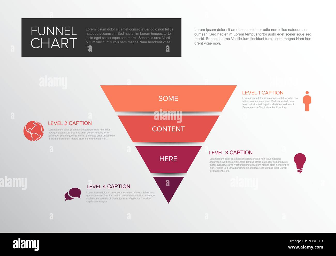 Vector Infographic 4 level layers funnel template with descriptions ...