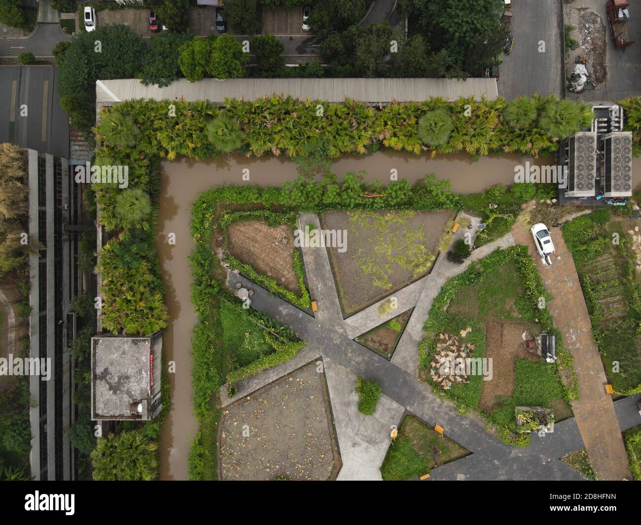 An aerial view shows the 20,000 square farm built on top of a 33-meter ...