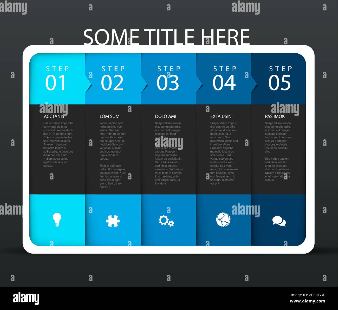 Vector progress block five blue steps template with descriptions and ...
