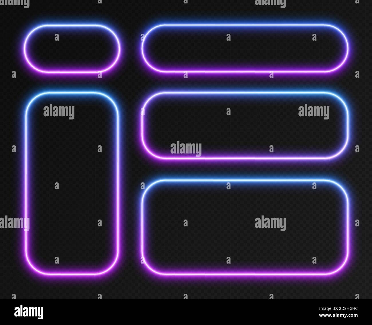 Neon gradient frames set, collection of blue-purple glowing rounded ...