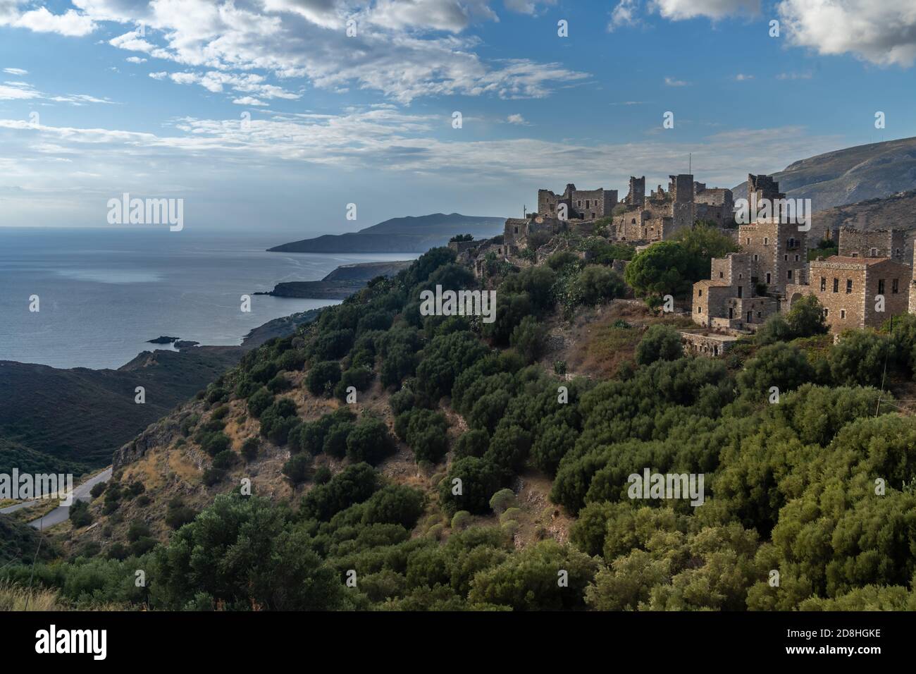 The charming hilltop village of Vatheia (also Vathia) on the Mani ...