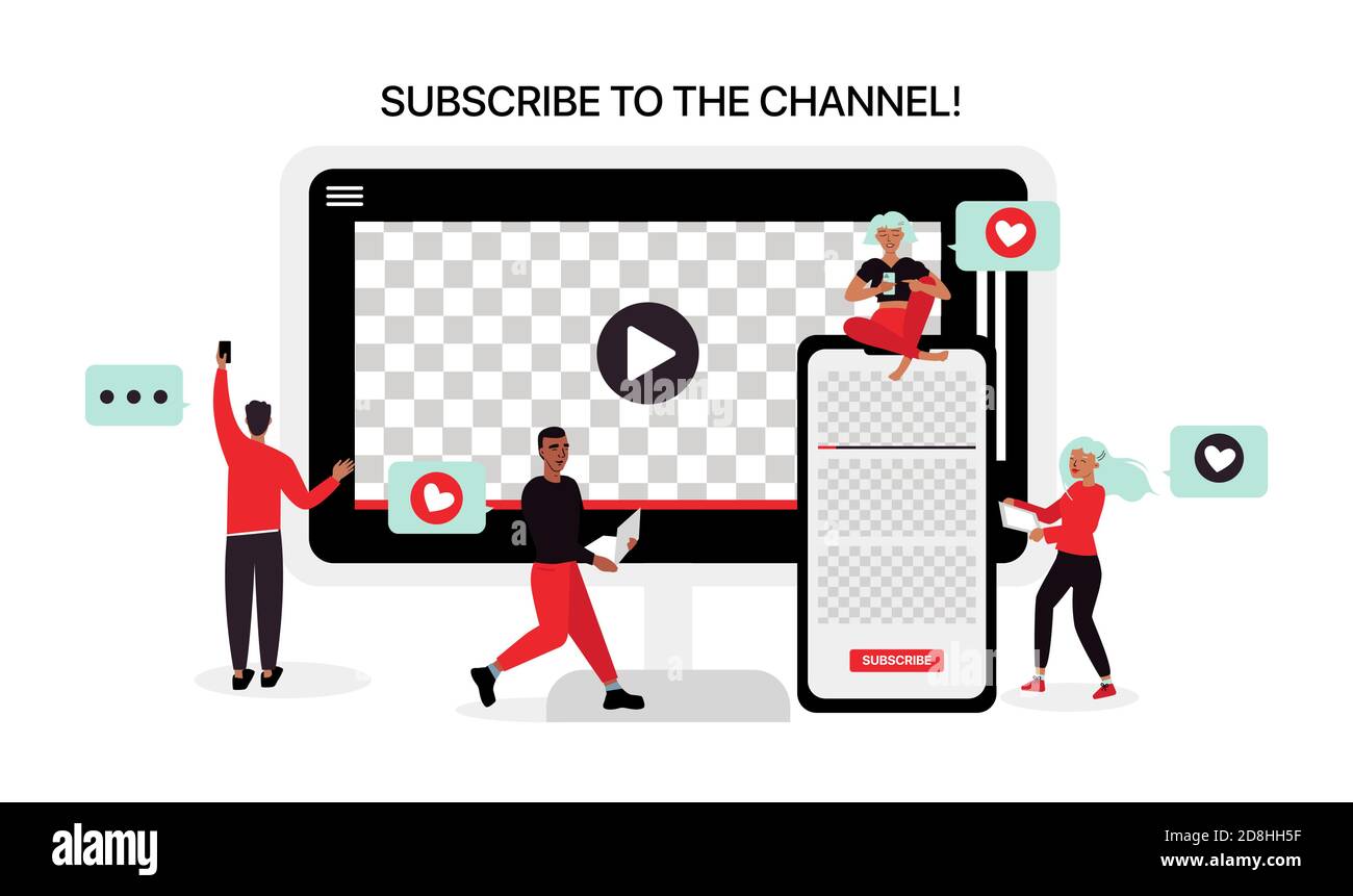 Youtube Illustration. Bloggers Make Content for Social Networks. Flat ...