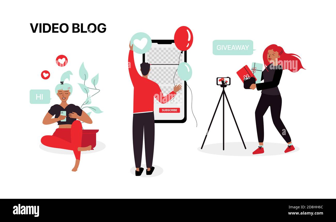Youtube Illustration. Bloggers Make Content. Video Blog Illustration ...