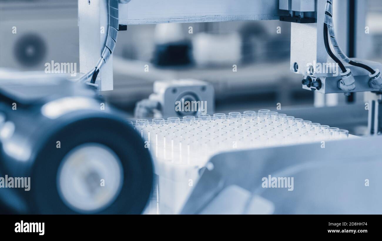 Close-up Shot of the Industrial Manufacturing Medical Test Tubes ...