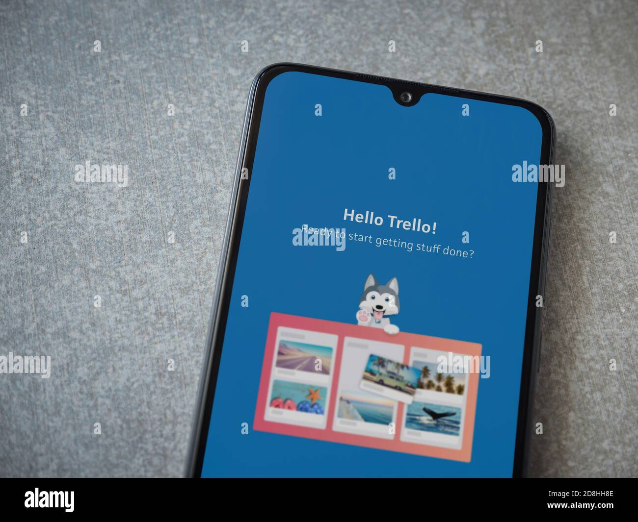 Lod, Israel - July 8, 2020: Trello app launch screen with logo on the ...