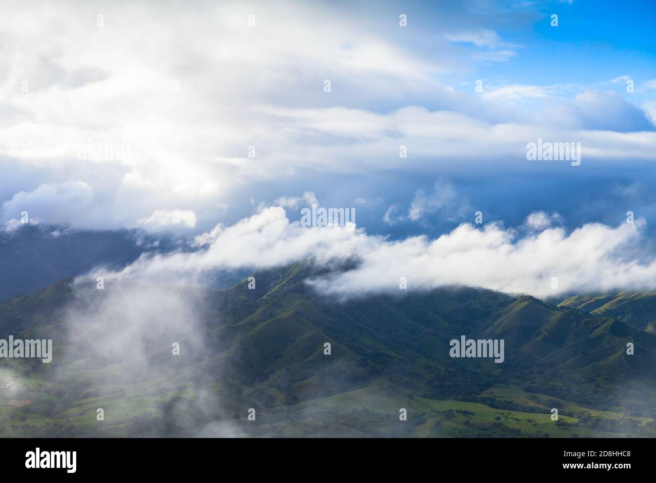Dominican mountain landscape with cloudy sky at sunny morning. Montana ...