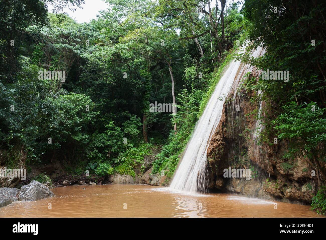 Wild landscape with waterfall in tropical forest. Samana, Dominican ...