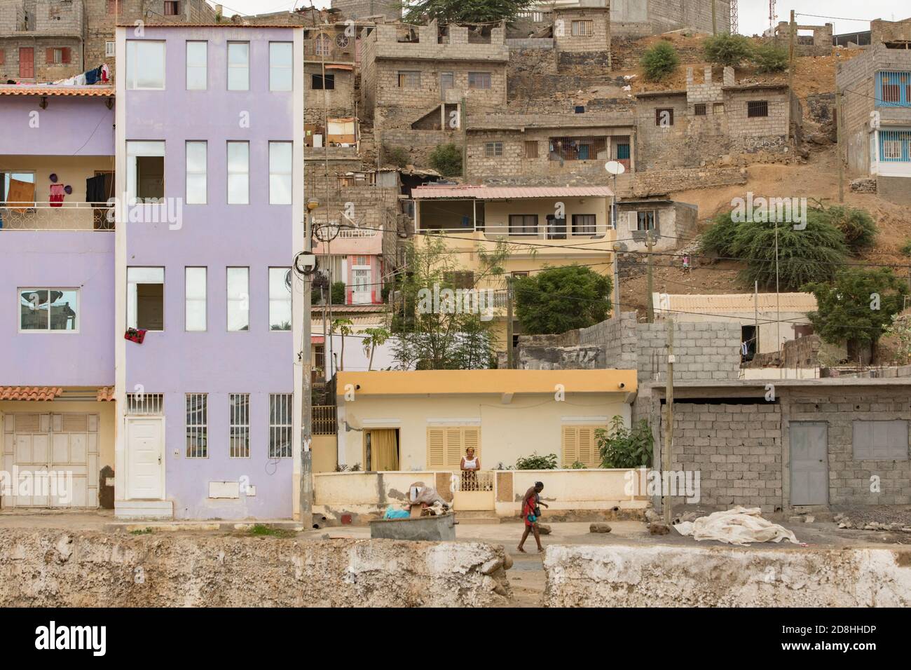 Low income neighborhoods with homes and apartment buildings in Praia ...