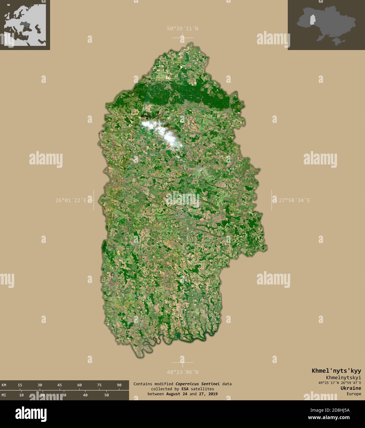 Khmel'nyts'kyy, region of Ukraine. Sentinel-2 satellite imagery. Shape ...