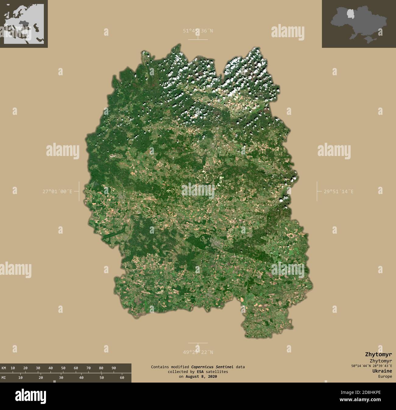 Zhytomyr, region of Ukraine. Sentinel-2 satellite imagery. Shape ...