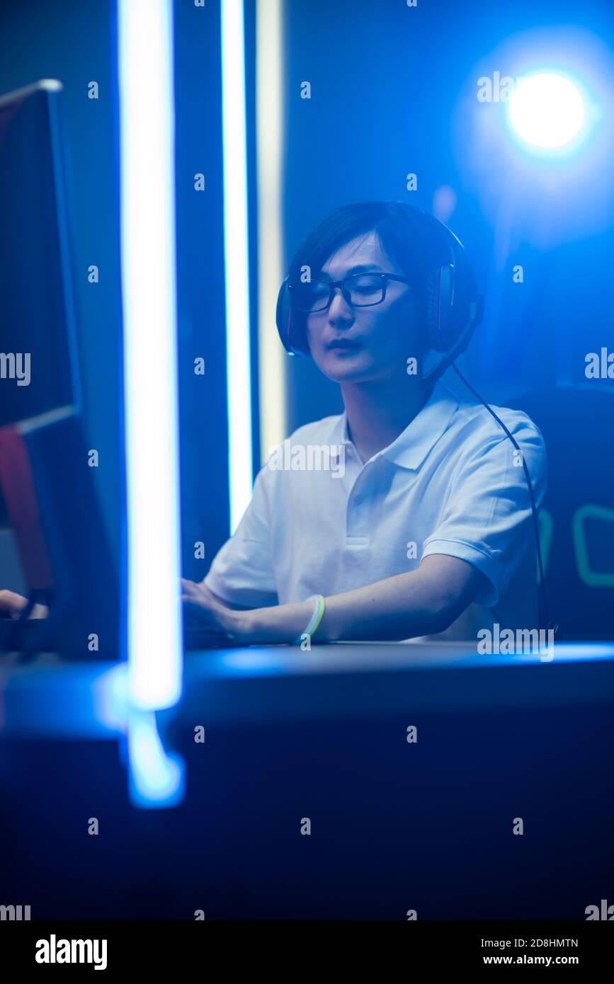 Professional Gamer Playing Online Video Game on His Personal Computer ...