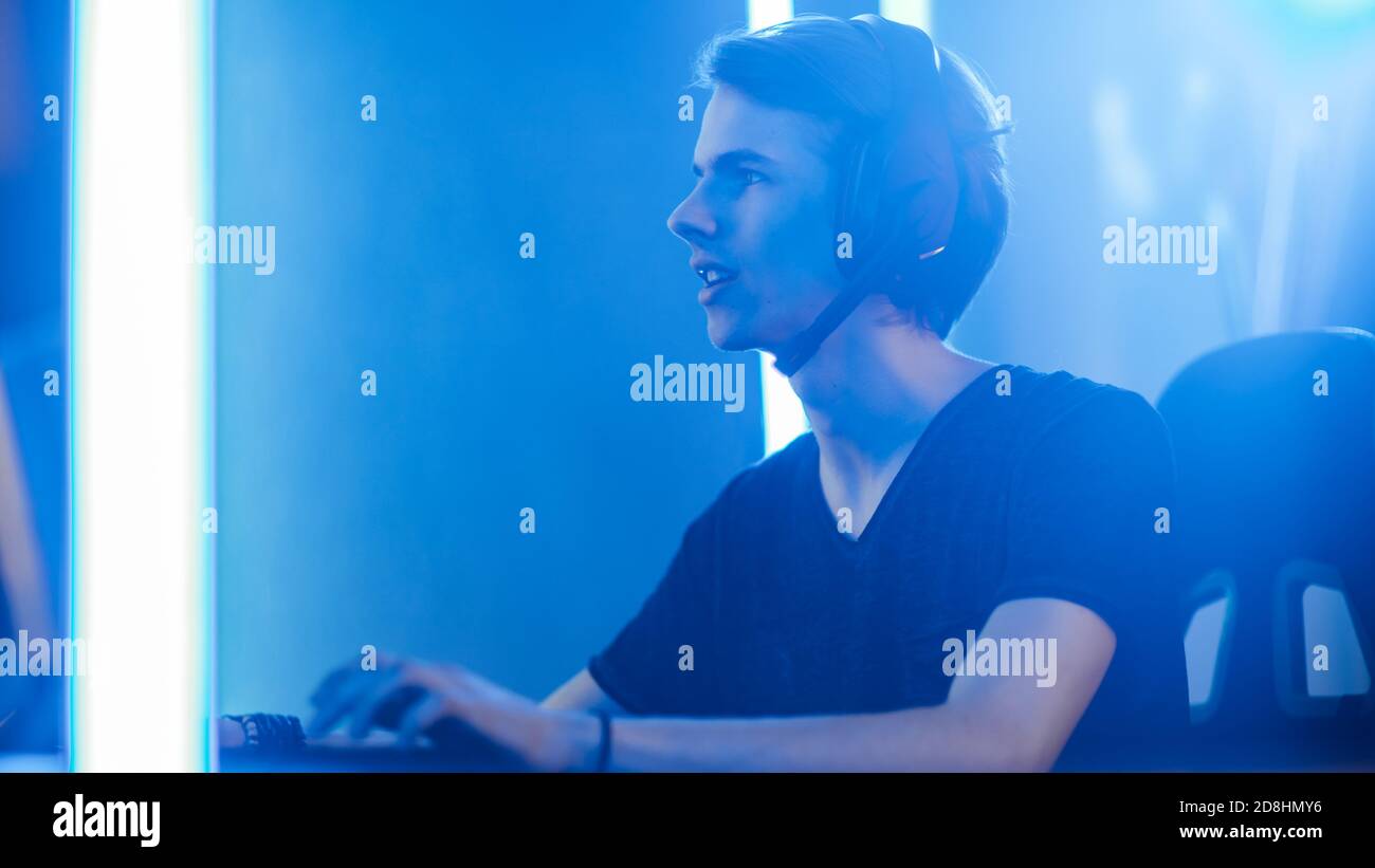 Shot of the Pro Gamer Playing in Video Games on His Personal Computer ...