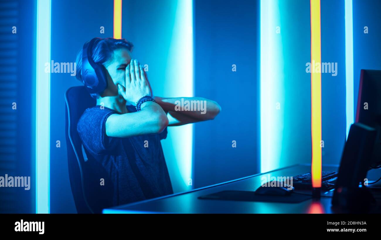 Young Pro Gamer Playing in Online Video Game Loses Big Tournament and ...