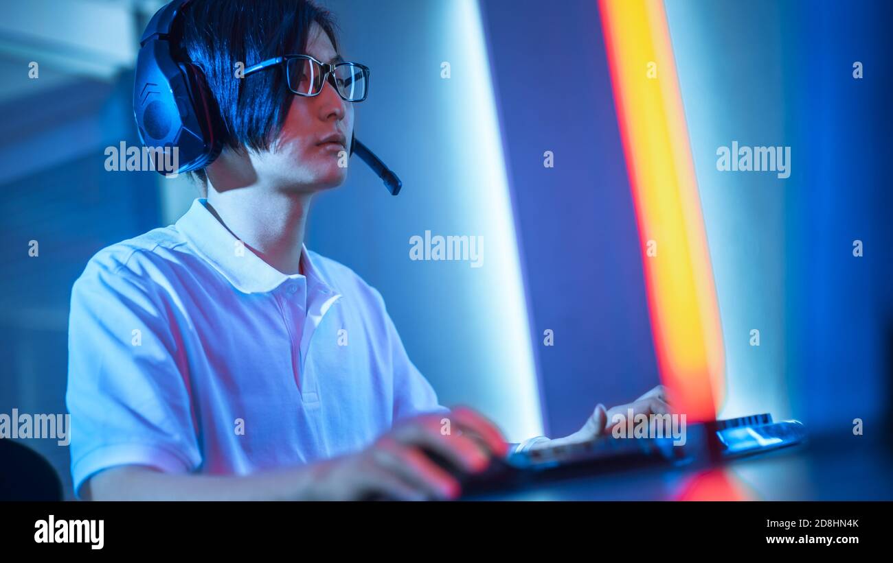 Dutch Angle of a Professional East Asian Gamer Playing in Online Video ...