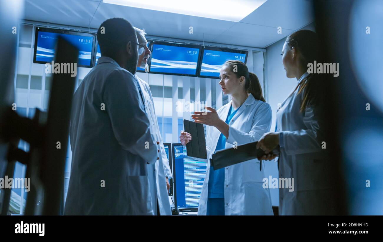 Low Angle Shot of the Meeting of the Team of medical Scientists in the ...