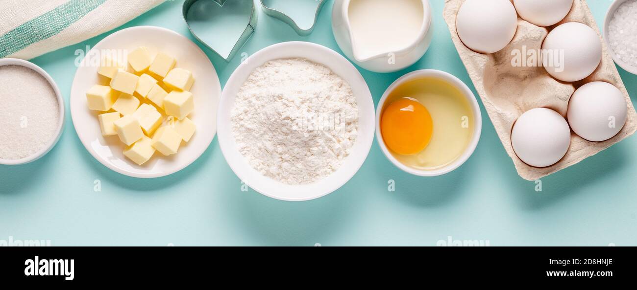 Baking or cooking background. Ingredients, kitchen items for baking ...