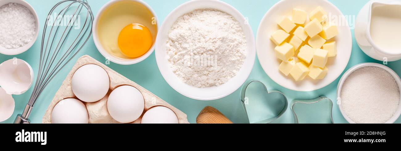 Baking or cooking background. Ingredients, kitchen items for baking ...