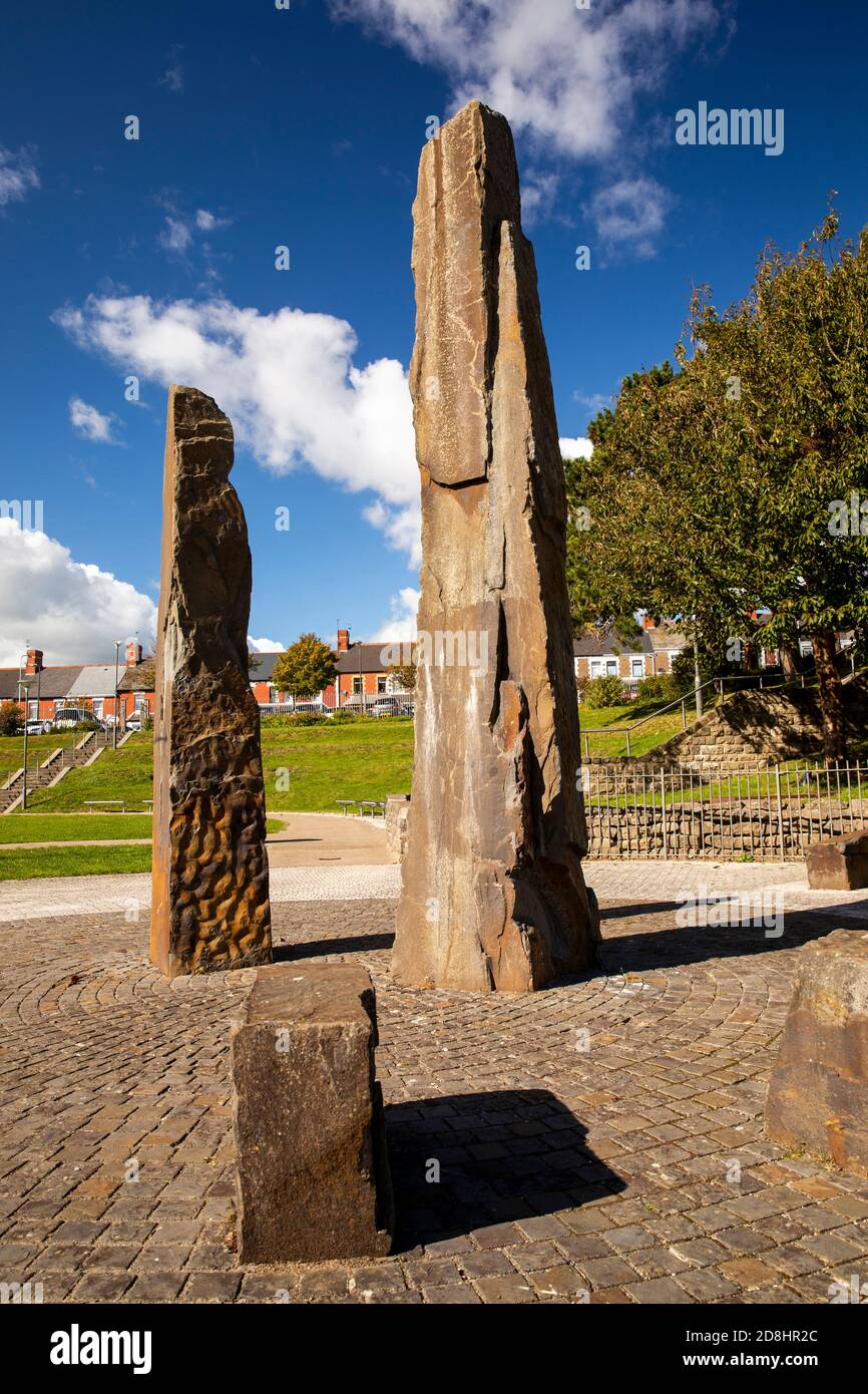 UK, Wales, Glamorgan, Barry, Town Centre, Central Park Standing Stones ...