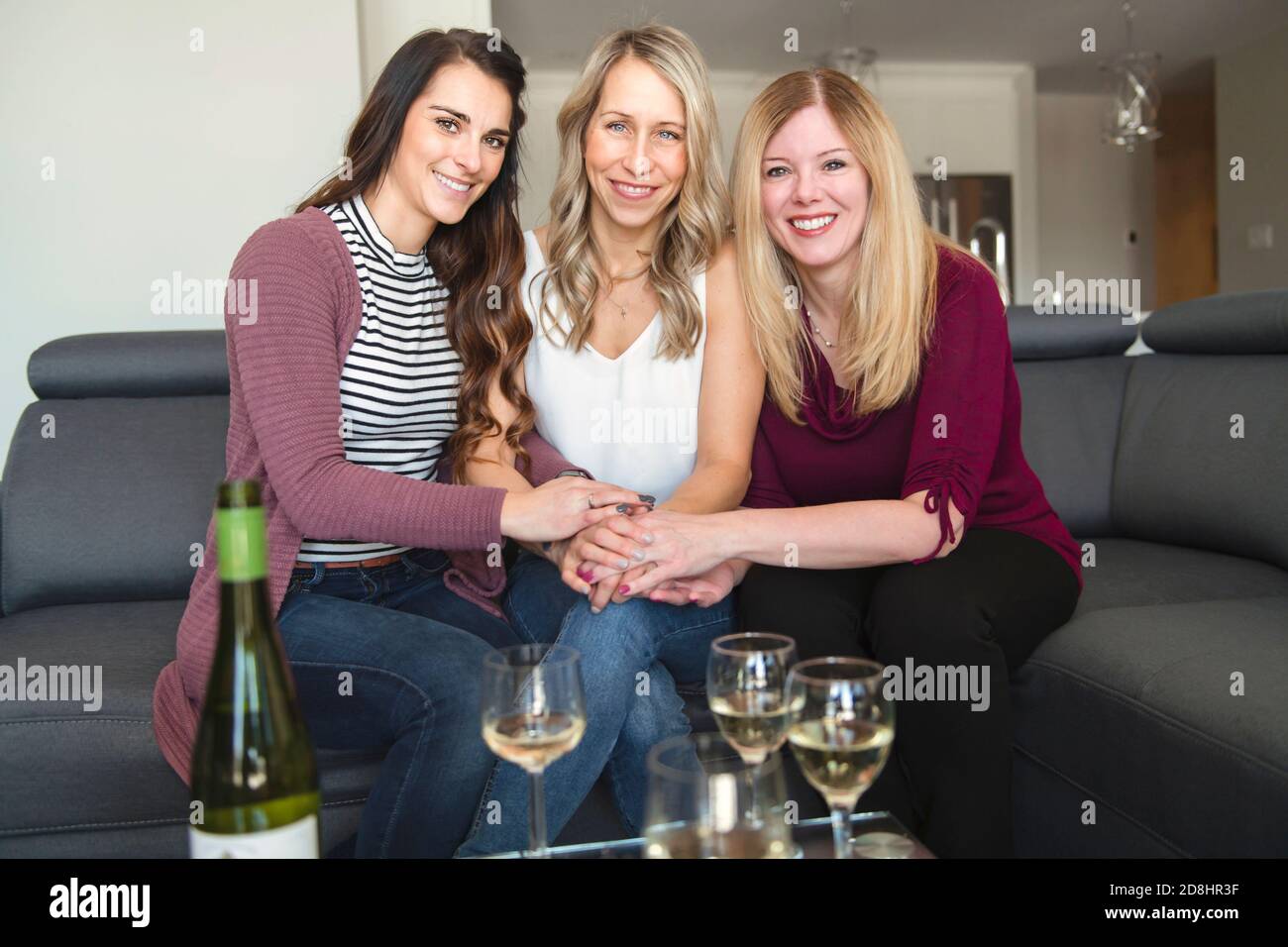 Five young women toast and celebrating their meeting Stock Photo - Alamy