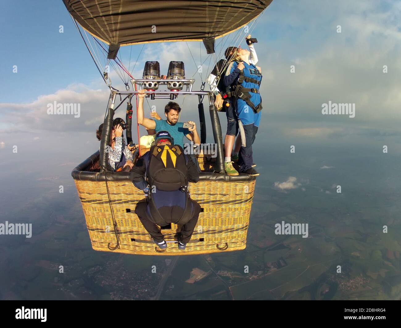 July 21, 2020. Iperó, São Paulo, Brazil. Group of friends flying on a ...
