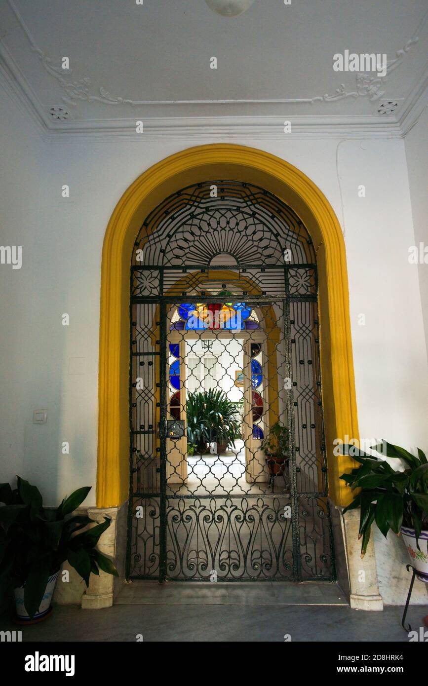 Stained glass door in the historic center of Jerez de la Frontera Stock ...