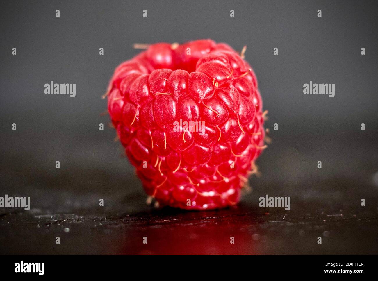 Single raspberry on a black slate background Stock Photo - Alamy