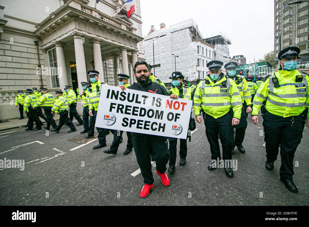 LONDON,UK 30 October 2020. British Muslims gather after noon Friday ...
