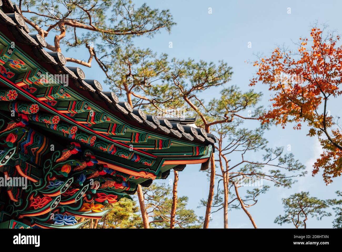 Korean traditional roof eaves at Jingwansa Temple in Seoul, Korea Stock ...