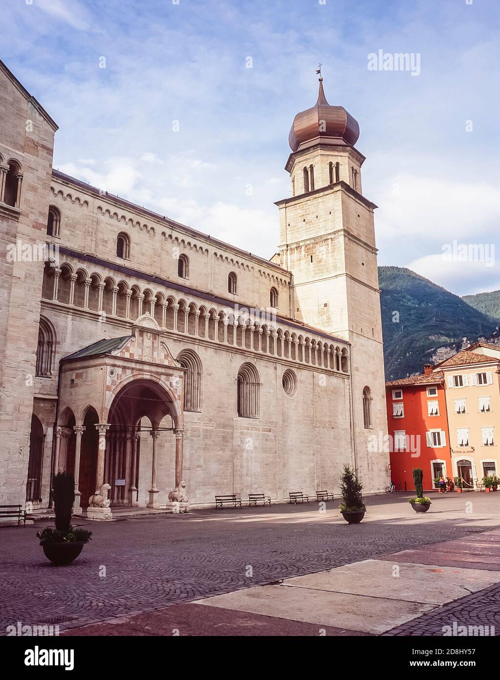 Street scenes on the Piazza del Duomo with the Cathedral of San Vigilio ...