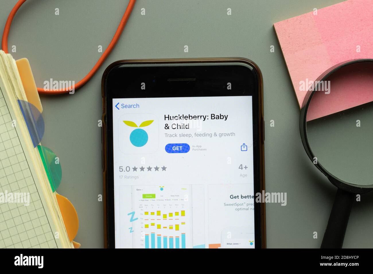 New York, USA - 26 October 2020: Huckleberry Baby Child mobile app logo ...