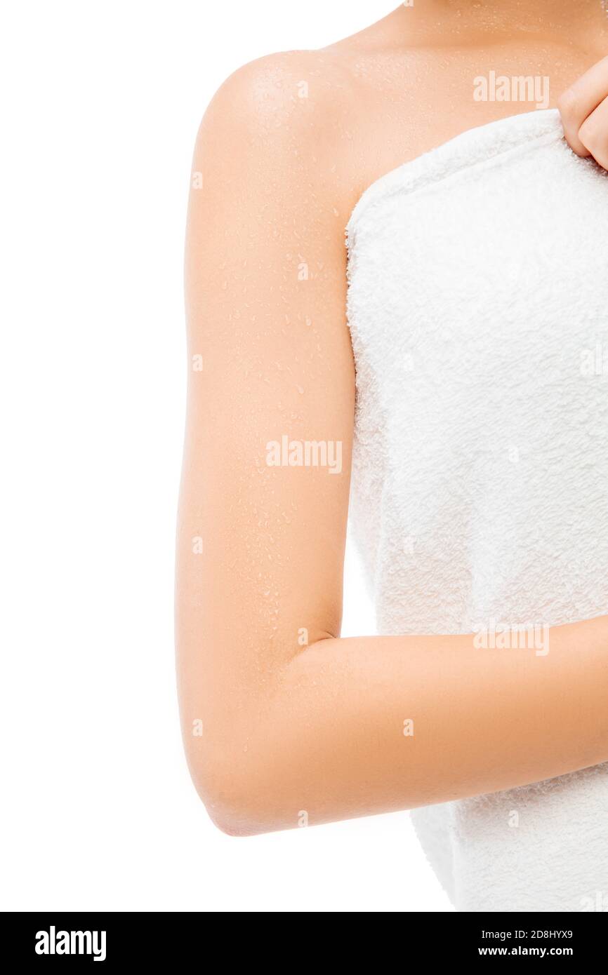 Light touch. Beautiful female shoulder isolated on white background ...