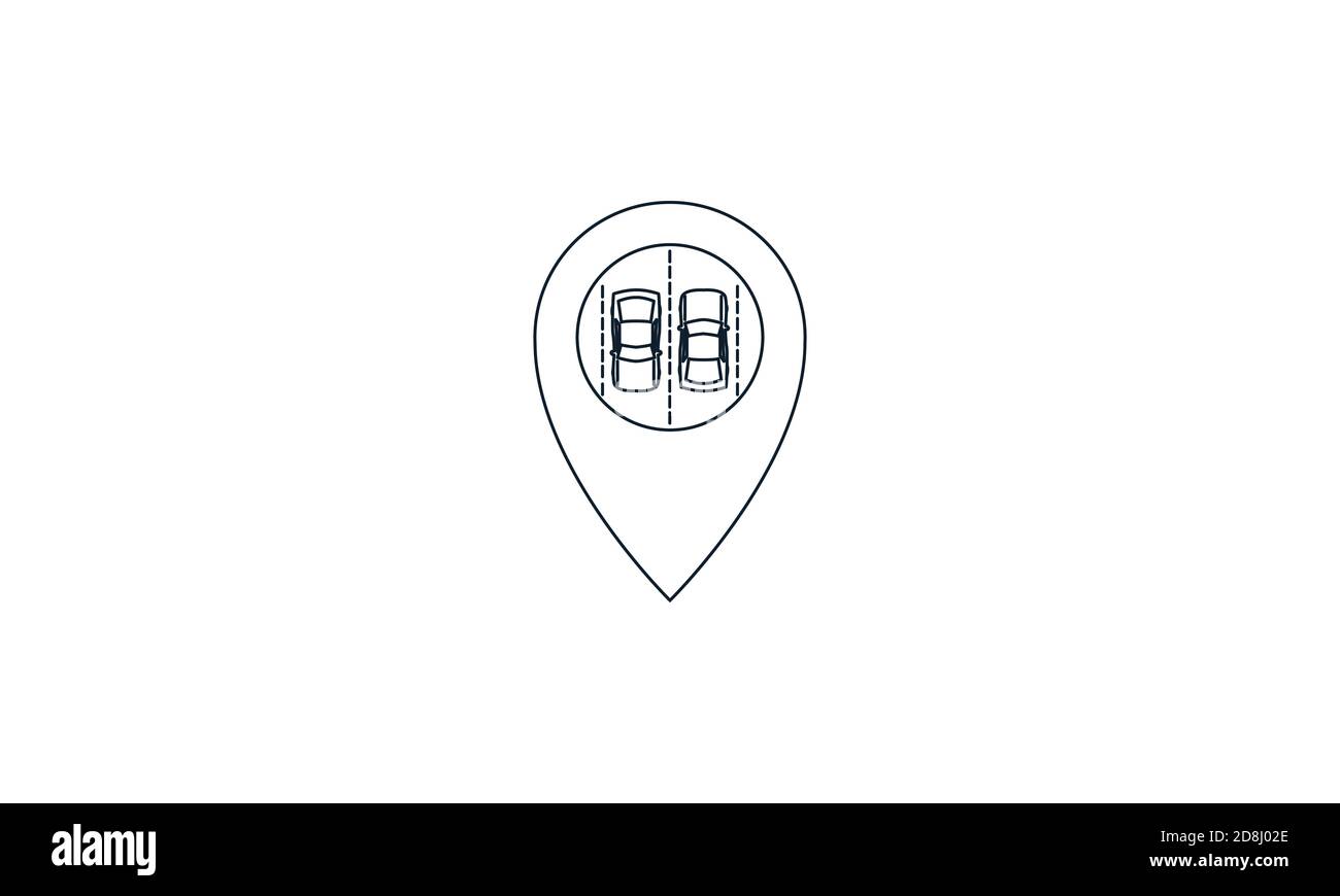 parking position line car with pin maps location logo vector icon ...