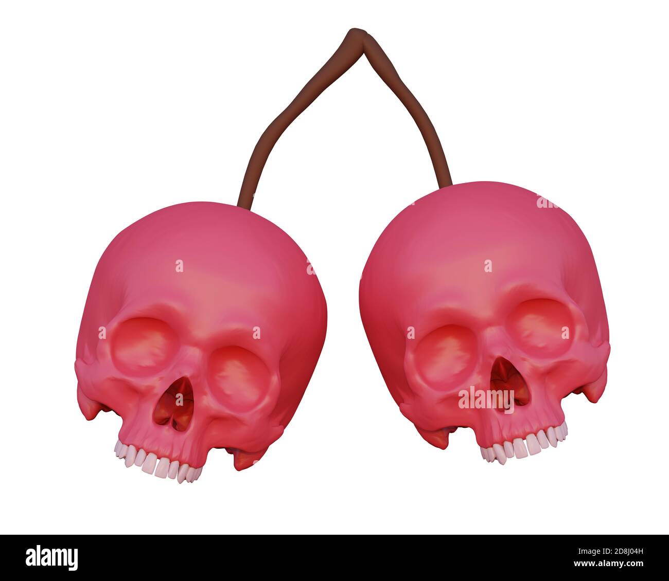 Cherry skulls. Deadly poisonous berry. Head of skeleton, 3d render ...