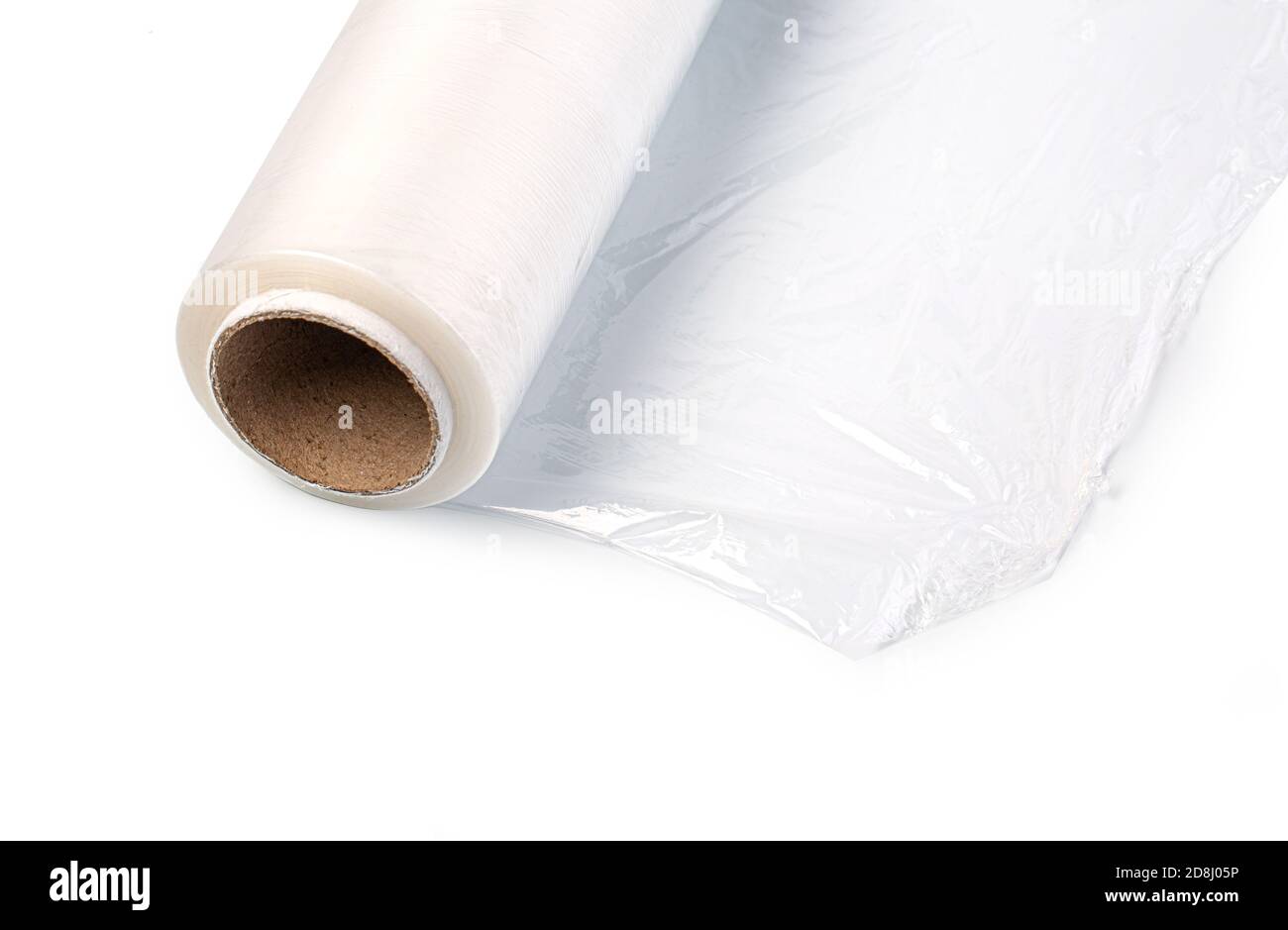 Roll of wrapping plastic stretch film. Close-up. Isolated on white ...