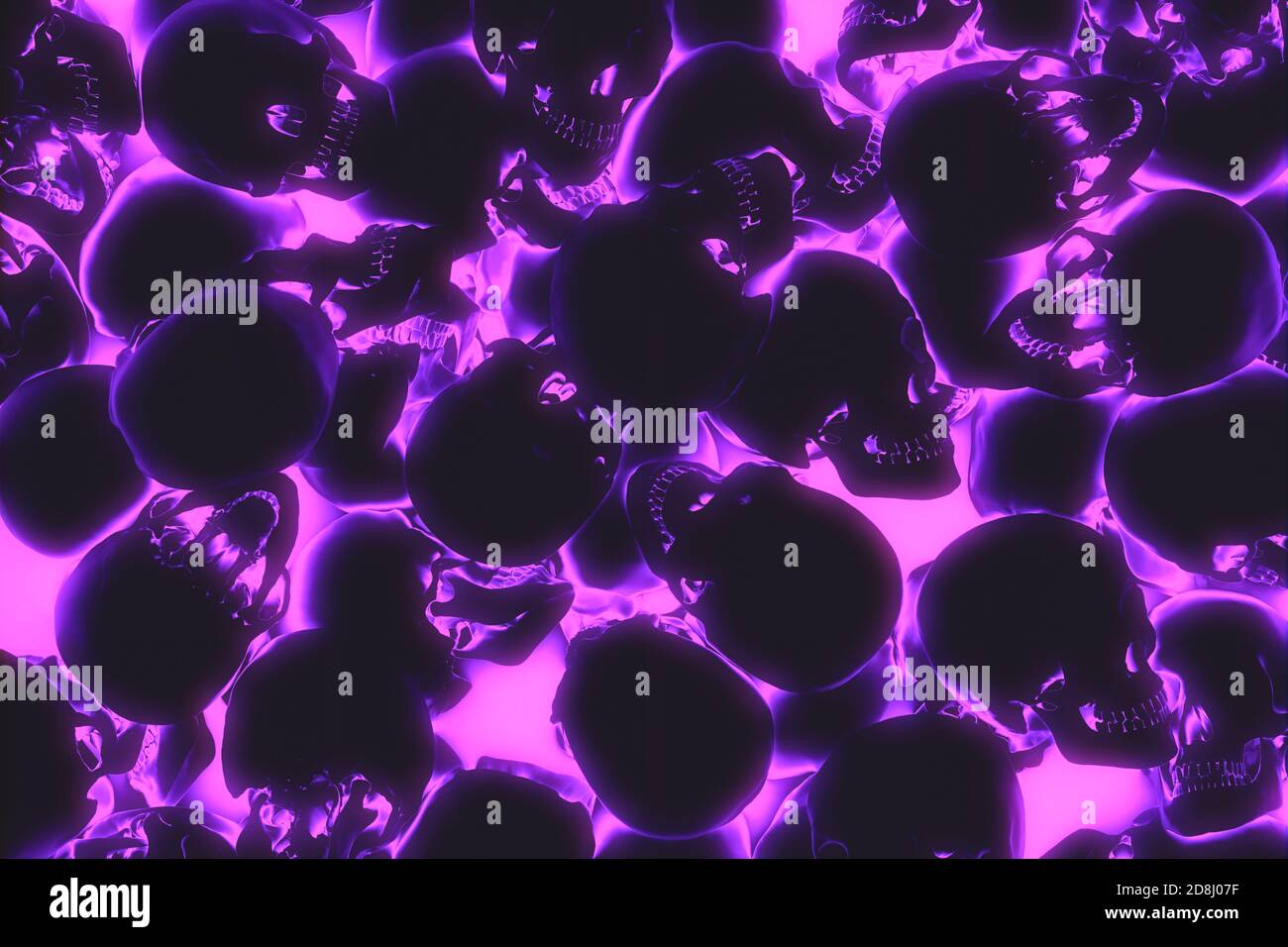 cluster of human skulls black-violet background, 3d render Stock Photo ...