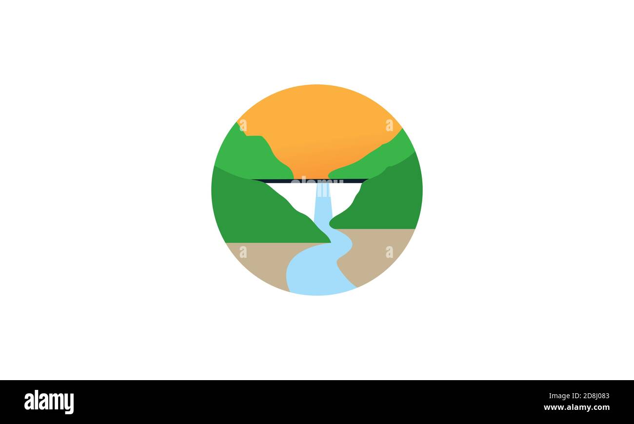 dam with waterfall nature view logo vector icon design Stock Vector ...