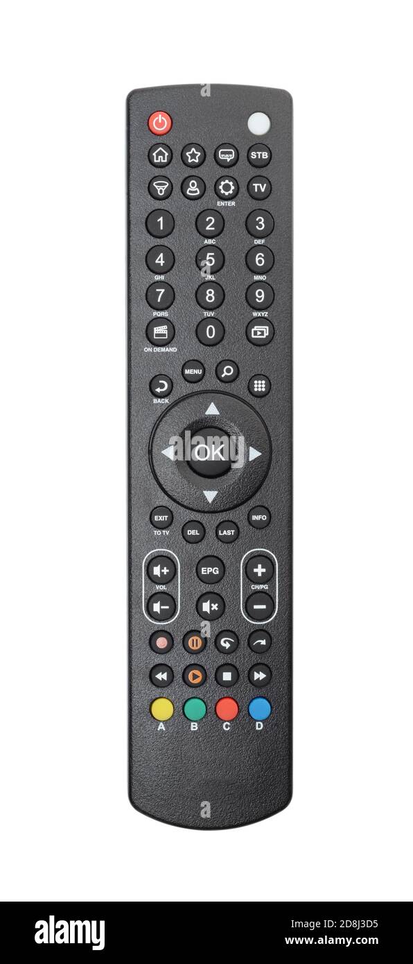 Plastic black remote control isolated on white. Top view Stock Photo ...