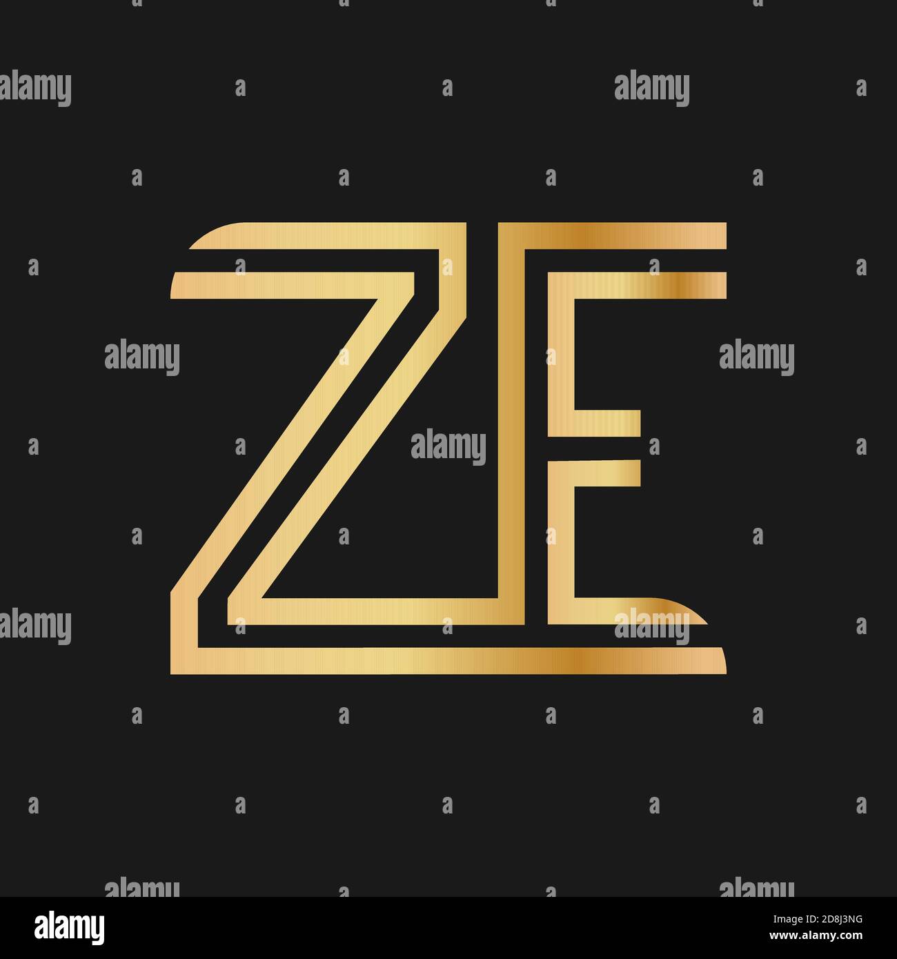 Uppercase letters Z and E. Flat bound design in a Golden hue for a logo ...