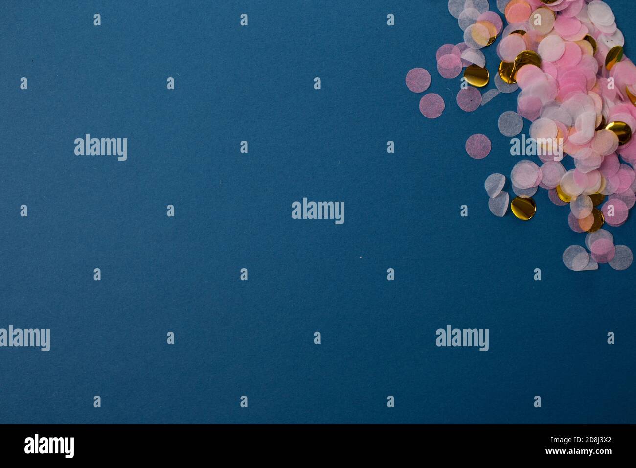 Classic blue 2021. confetti on a blue background. Frame of colored ...
