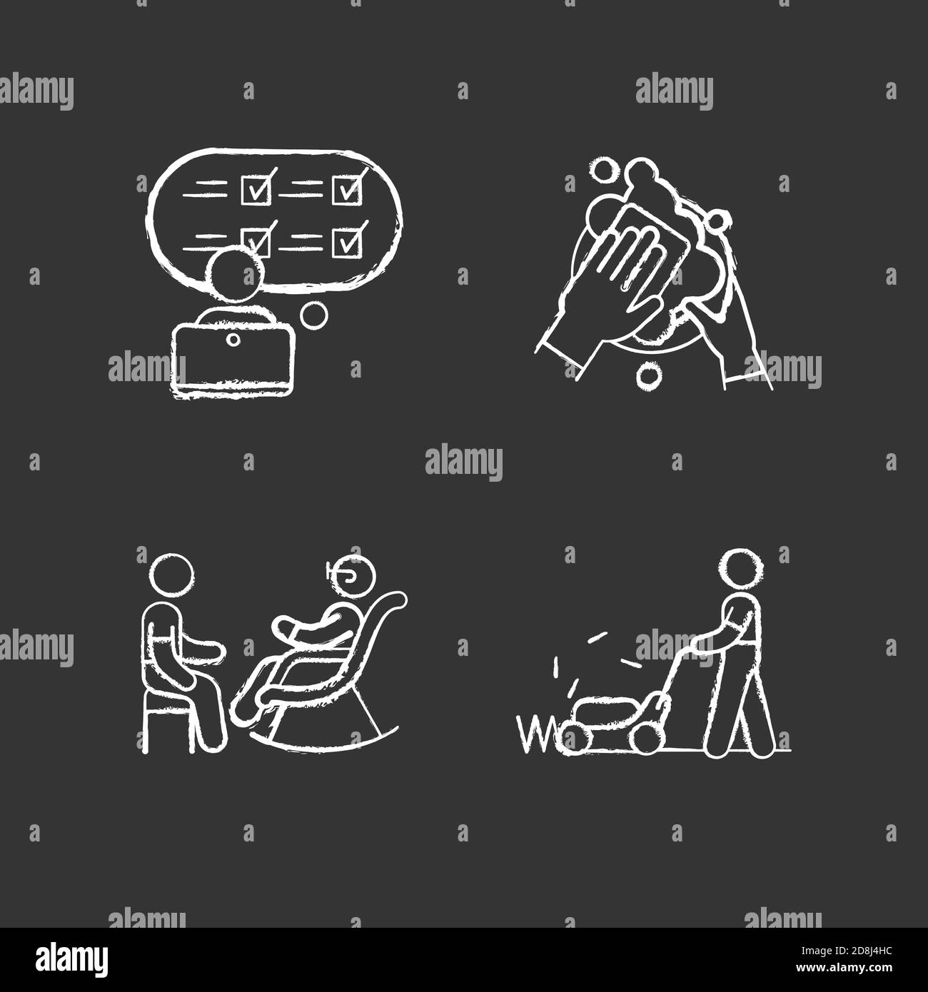 First-time jobs chalk white icons set on black background Stock Vector ...