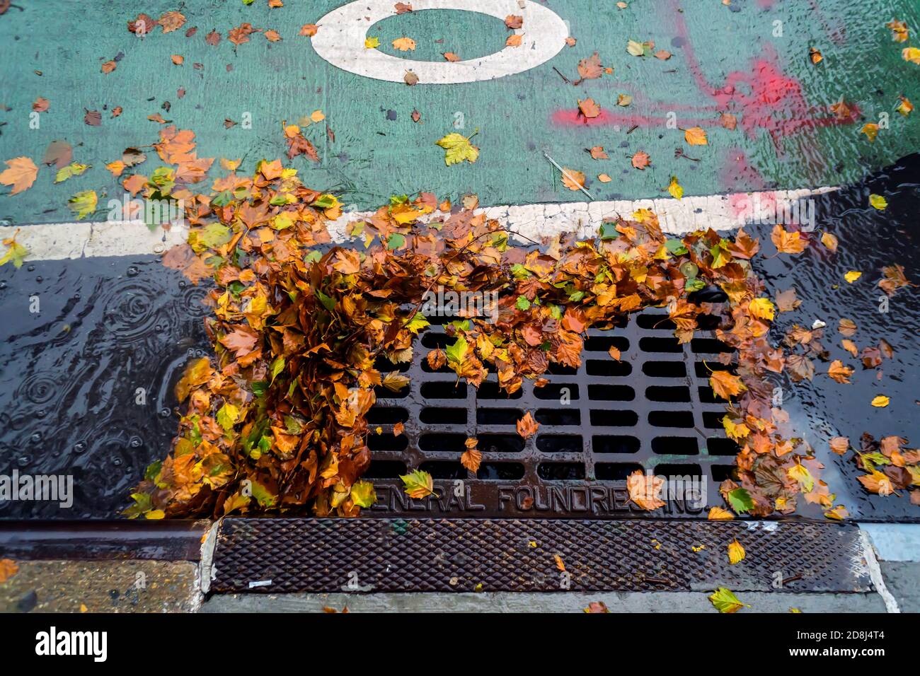 Colorful fall foliage in the Chelsea neighborhood of New York partially ...