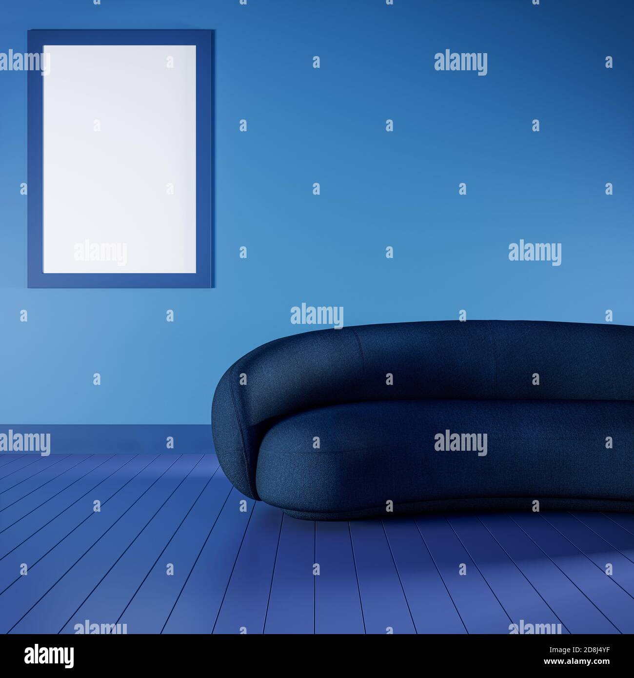 3D render illustration of the room interior in blue color ready to be ...