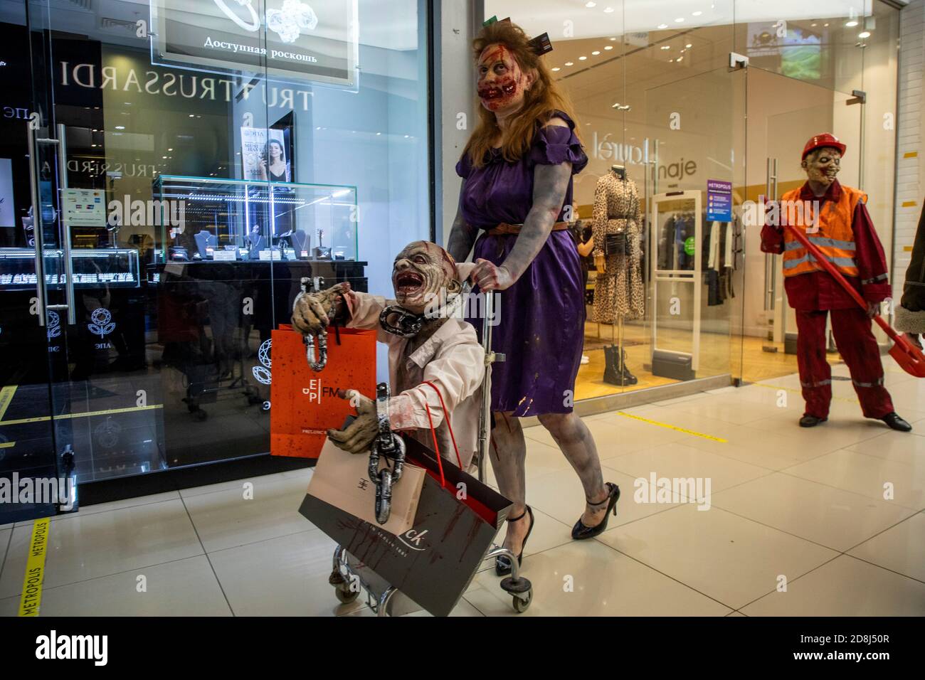 Moscow, Russia. 30th of October, 2020 Artists in zombie costumes during ...