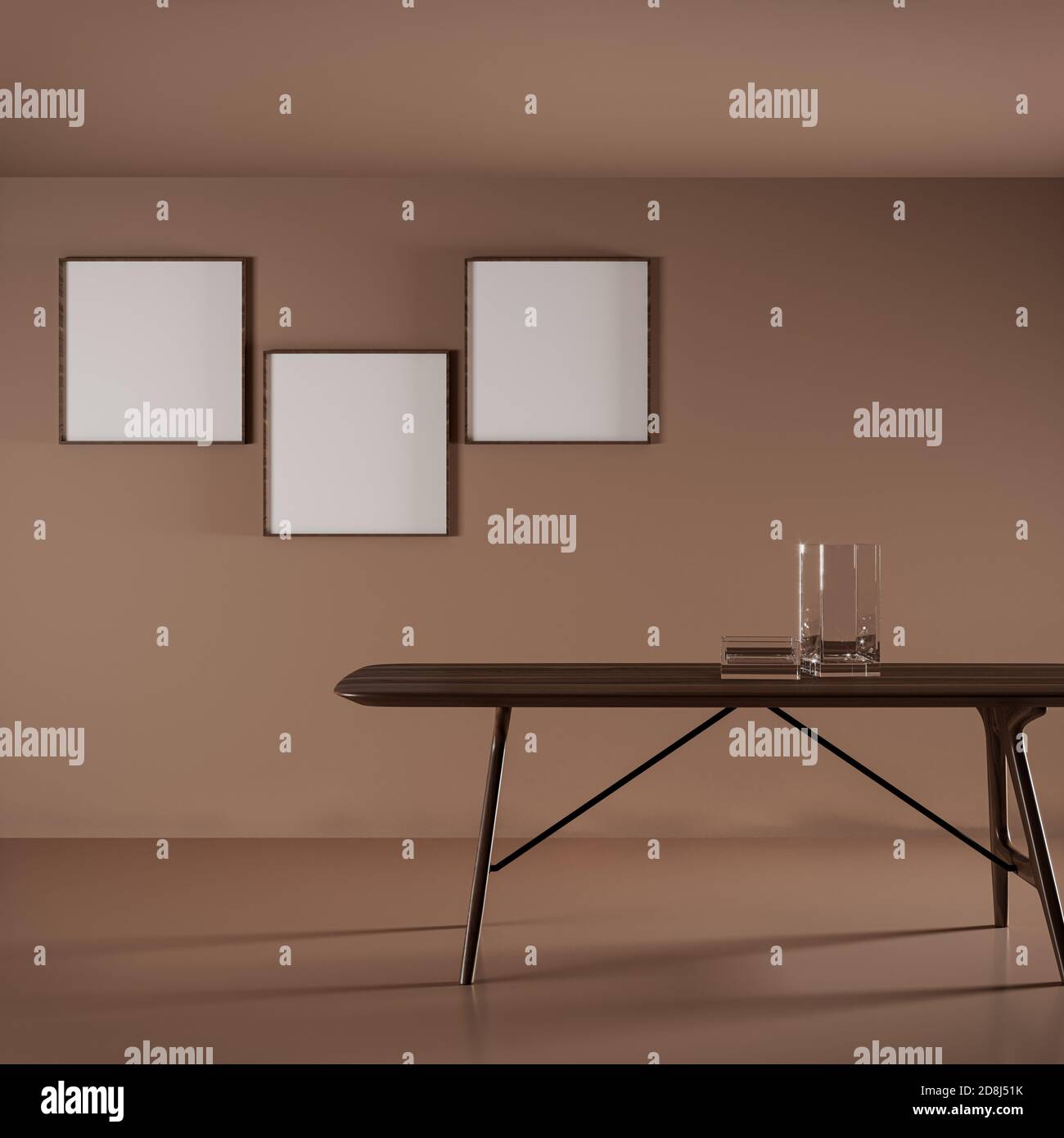 3D render illustration of the room interior in brown color ready to be ...