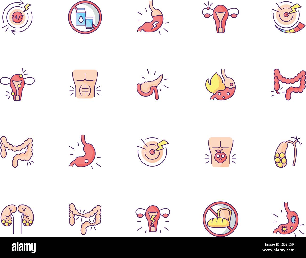 Stomach pain RGB color icons set Stock Vector Image & Art - Alamy